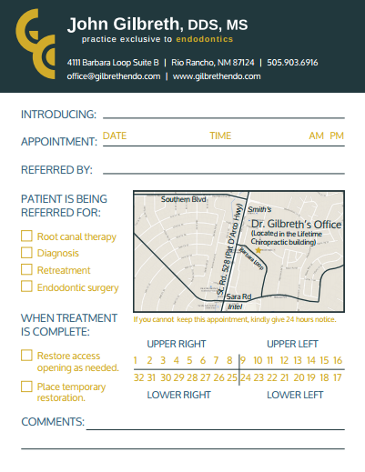 Endodontic Referral Form Rio Rancho NM, Referring Doctor